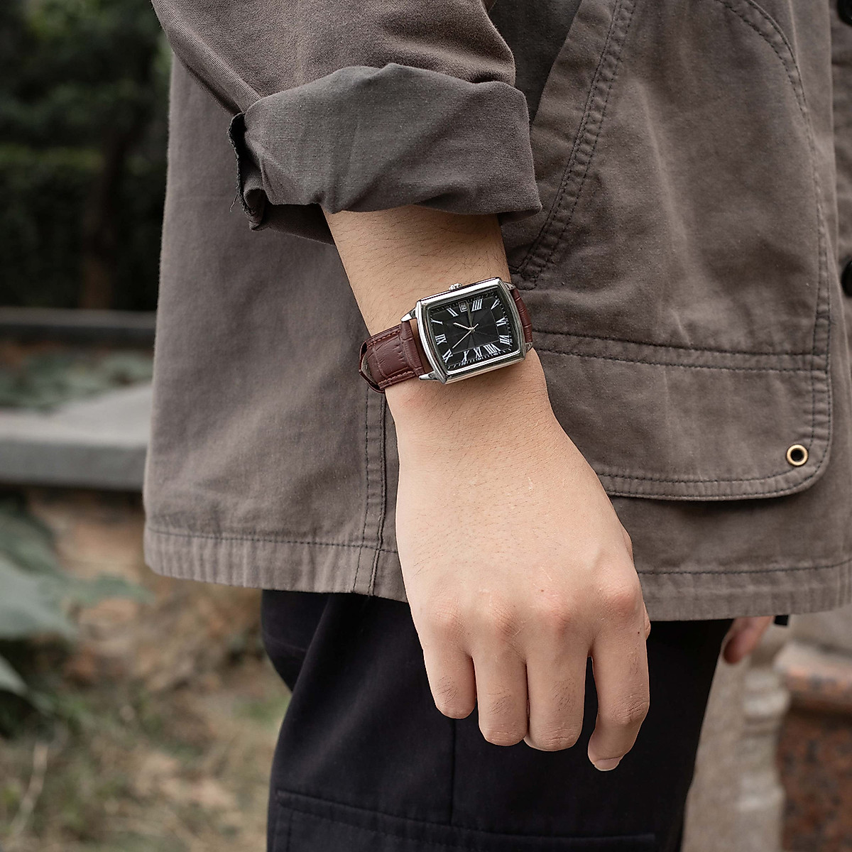 EACHE 18mm Croco Brown Leather Watch Bands, Classical Genuine Leather Watch Strap for Men Women Dark Brown With Gold Buckle