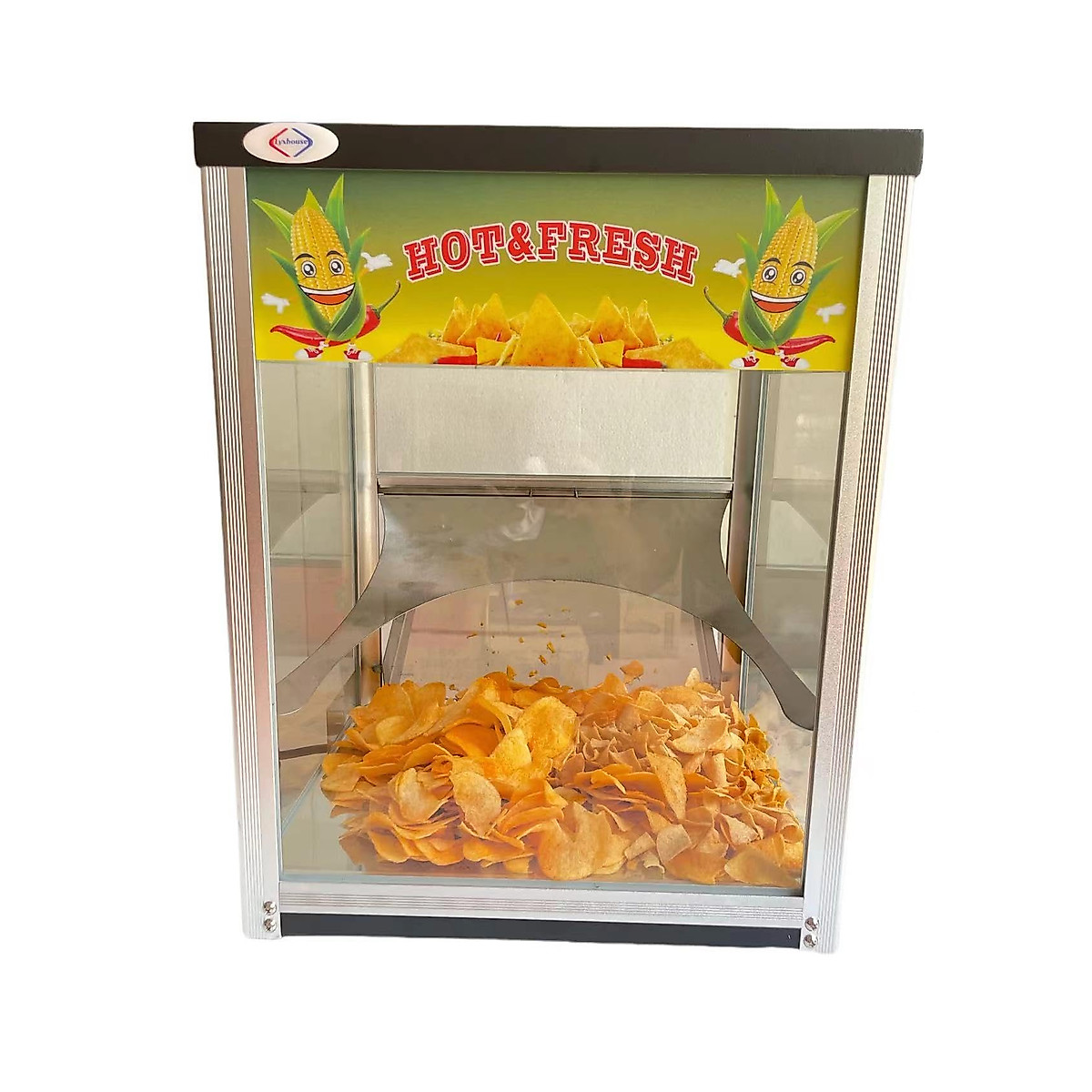 Commercial Chip Warmer Machine Restaurant Chip Display Cabinet, Stainless Steel Frames, Keep Chips Warm and Fresh for Hours