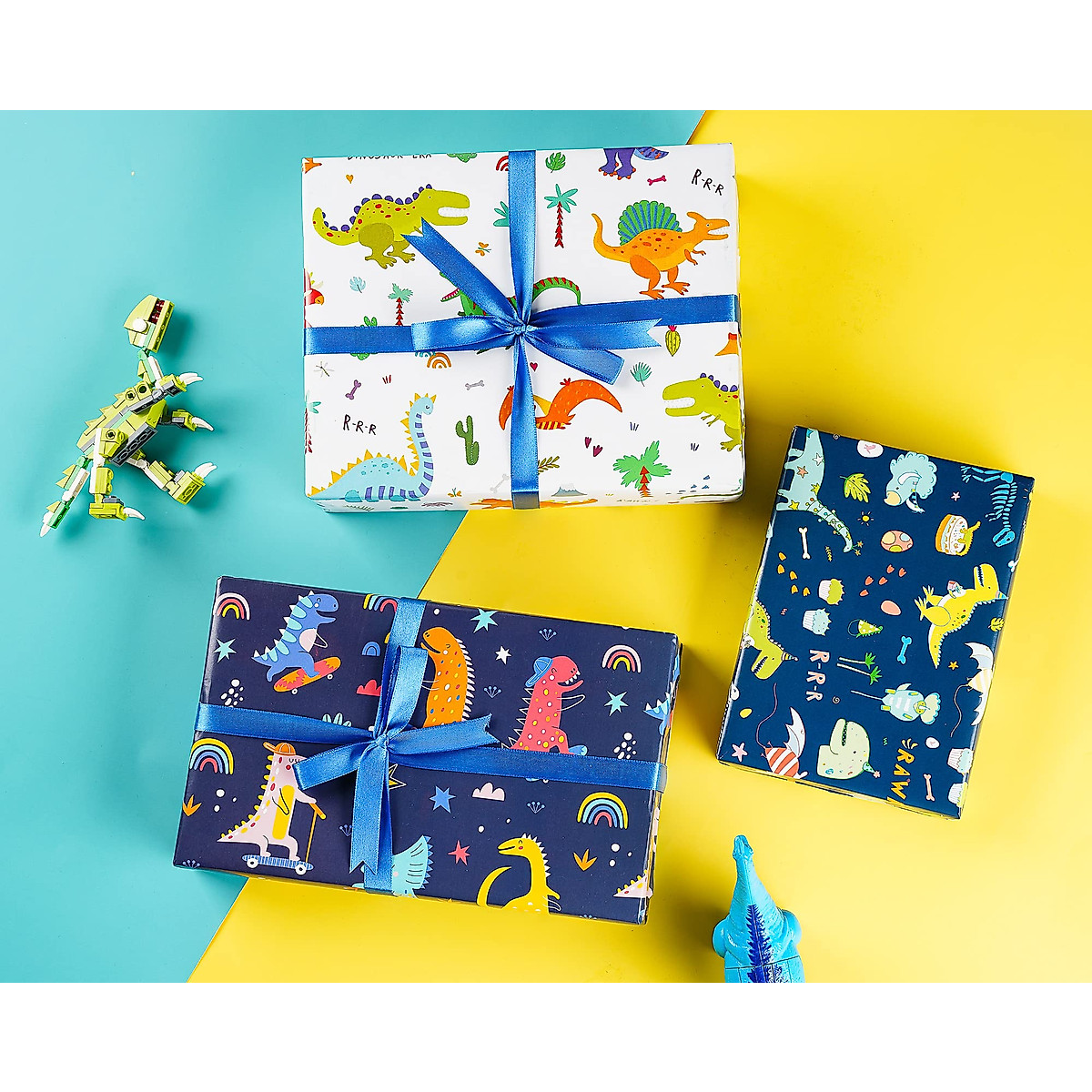 Titiweet Dinosaur Wrapping Paper for Boys Girls Kids - Dinosaur Gift Wrap, 12 Sheets Dino Wrapping Paper for Christmas Birthday Holiday, 20 x 28 Inches Per Sheet