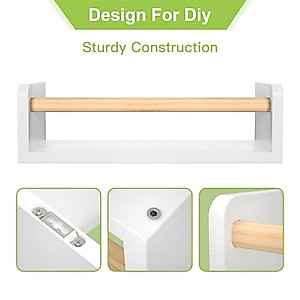 ZCO White Nursery Wall Shelves, 16 Inch Wooden Floating Shelves for Wall, Set of 3 Wall Mounted Shelves for Living Room, Bathroom Decor, Kitchen Spice Rack, White-Natural