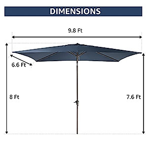 COBANA 6.6 x 9.8ft Rectangular Patio Umbrella, Outdoor Table Market Umbrella with Push Button Tilt/Crank, Dark Blue