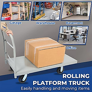 Saranya 18 Shop New Gray Flat Cart Hand Truck 2000 Lbs Capacity Trolley Heavy Duty Steel Push 4 Rubber Wheels Flatbed Industrial Moving Transport Platform 48.11" L x 23.66" W x 28.85" H