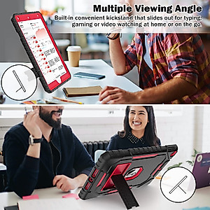 ZoneFoker Case for iPad 9th/8th/7th Generation 2021/2020/2019(10.2 inch), Heavy Duty Military Grade Shockproof Rugged Protective 10.2" Cover with Built-in Stand for iPad 9 8 7 Gen (Black+Red)
