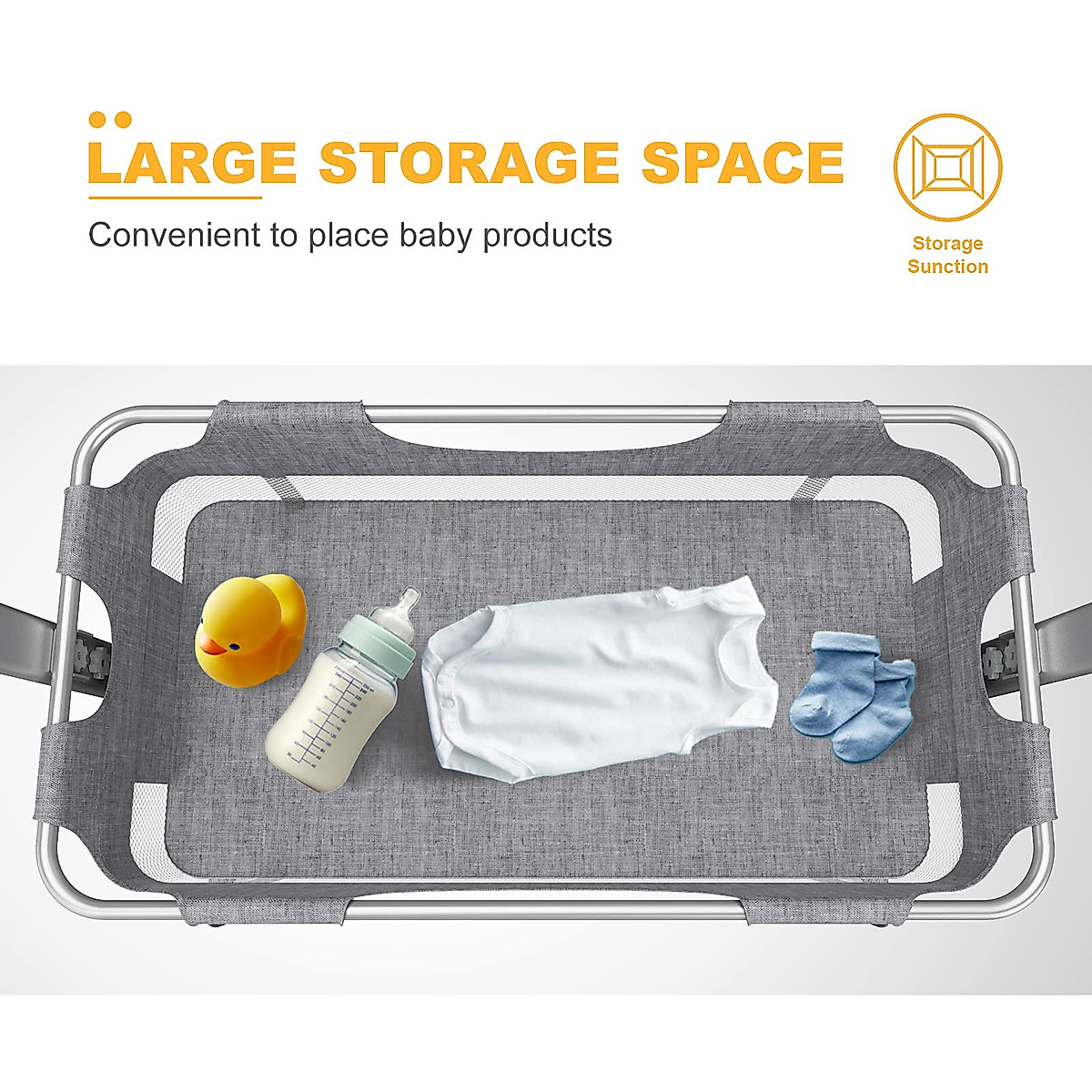 Uenjoy Baby Bassinet, Bedside Sleeper,Foldable Baby Bed to Bed, Adjustable Portable Bed for Infant/Baby/Newborn,with Mosquito Nets, Large Storage Bag, Comfortable Mattresses, Lockable Wheels,Gray