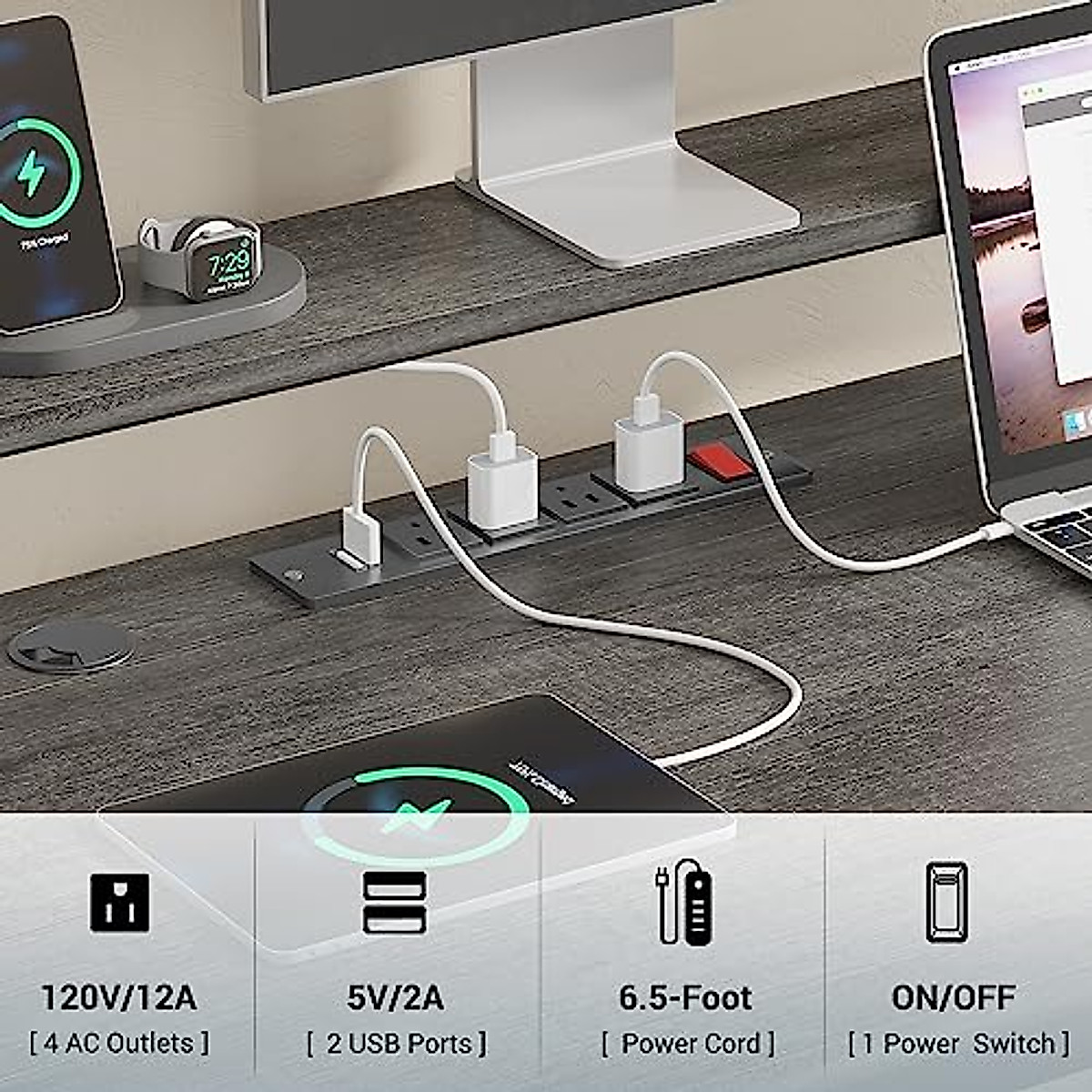 SEDETA L Shaped Desk, 66" Home Office Desk with File Drawer & Power Outlet, Gaming Desk with Led Lights, Corner Computer Desk with Monitor Shelf, Printer Storage Shelves, Two Person Desk, Grey