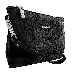 Pierre Cardin Black Leather Small Slouchy Fashion Pouch Clutch for womens