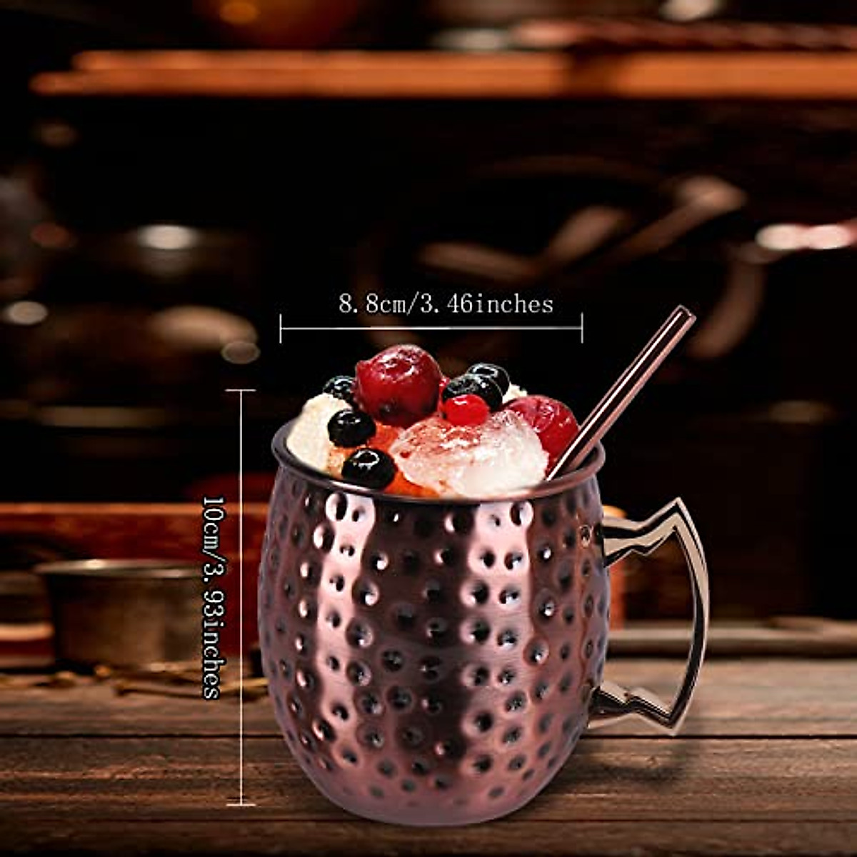 ZBPASL 4 Set of Moscow Mule Mugs,Cocktail Cup Moscow Mule Mug Set with Coaster,Cocktail Straws,Measuring Cup and Barware Tool Set (Bronze)