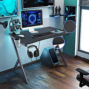 FurnitureR 45.3'' Gaming Desk Black Computer Desk with Cup Holder and Headphone Hook Modern Gamer Workstation Game Table, 45.3 x 29.2 x 30.4 in