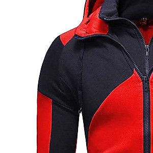 Maiyifu-GJ Men's Slim Fit Zip Up Hoodie Zipper Fleece Color Block Hooded Sweatshirts Long Sleeve Lightweight Hoodies Jacket (Red,Medium)