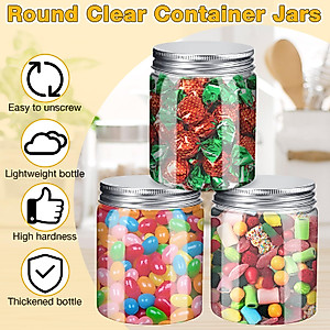 Tanlade 50 Pcs 8 oz Round Clear Container Jars with Lids Airtight Round Plastic Storage Jars Refillable Small Plastic Mason Jars Containers for Kitchen Household Food Storage Gold and Silver