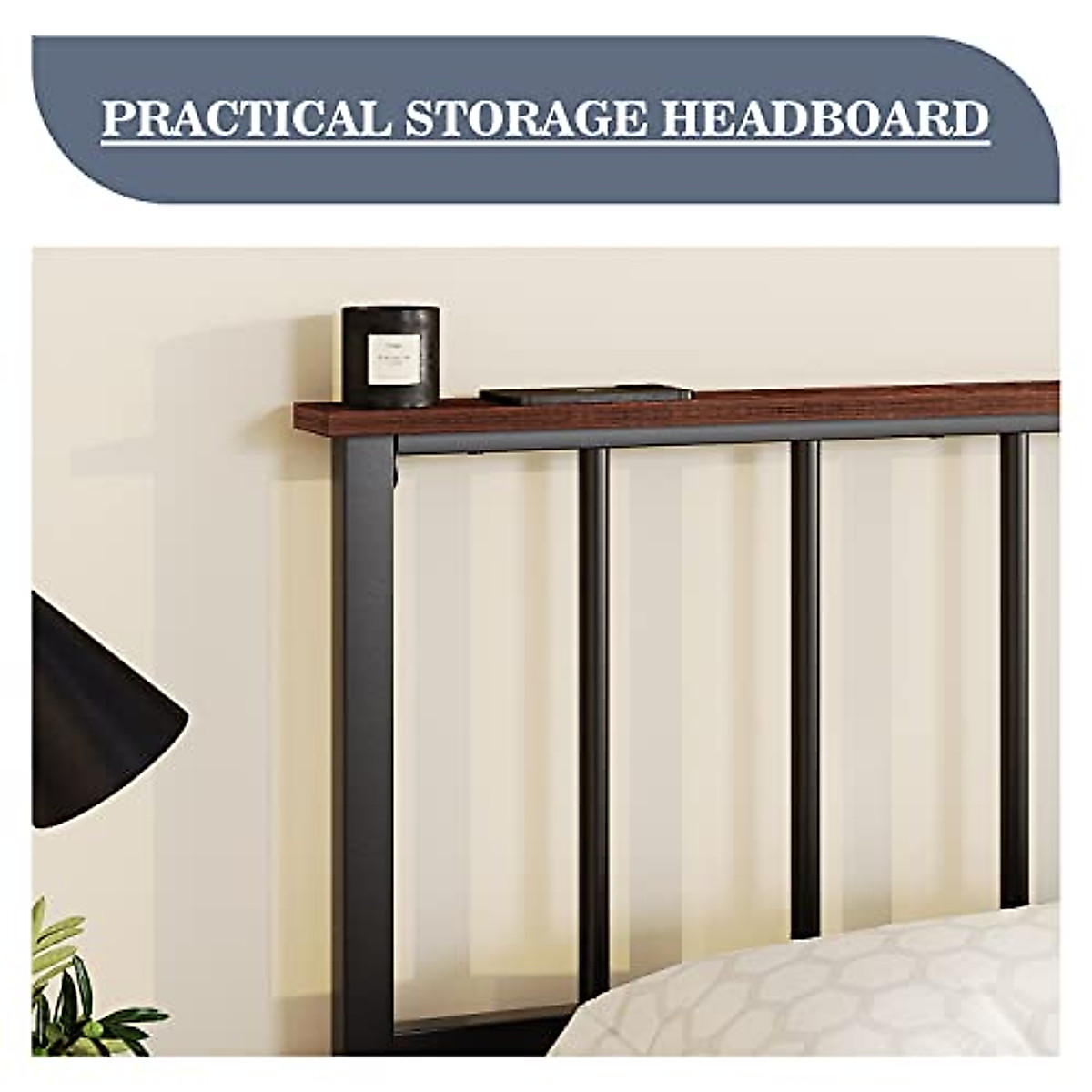 Allewie Heavy Duty Queen Size Platform Bed Frame with Headboard, Metal Slats Support Mattress Foundation, No Box Spring Needed, Under Bed for Storage, Easy Assembly, Noise-Free, Black