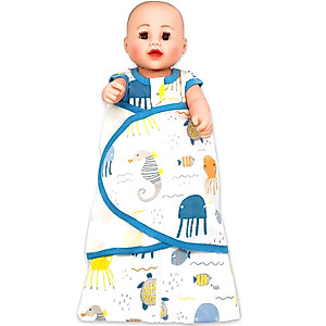 babyhollnemo Baby Swaddle Blanket Easy Adjustable Infant swaddles Sleep Sack 100% Cotton (Jellyfish, Small)