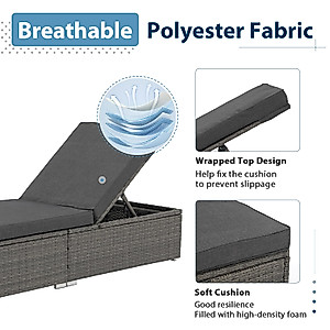 JOIVI Outdoor Patio Chaise Lounge Chairs Set of 2, PE Wicker Patio Pool Lounge Chairs Furniture Set of 2, Pool Lounger Gray Rattan Adjustable Backrest with Removable Dark Gray Cushion