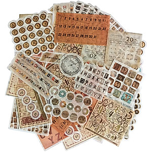 Vintage Washi Sticker Set English Character Digital Letter Self-Adhesive Sticker DIY Label for Art Craft Scrapbooking Personal Journaling Planner Diary Book Album Card