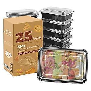 Golden State Art, 25 Pack 32 Oz Meal Prep Container, 1-Compartment Lunch Bento Box with Lid, BPA Free, Freezer, Microwave, Dishwasher Safe, Reusable