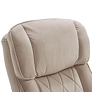 La-Z-Boy Sutherland Quilted Leather Executive Office Chair with Padded Arms, High Back Ergonomic Desk Chair with Lumbar Support, Cream Microfiber Fabric