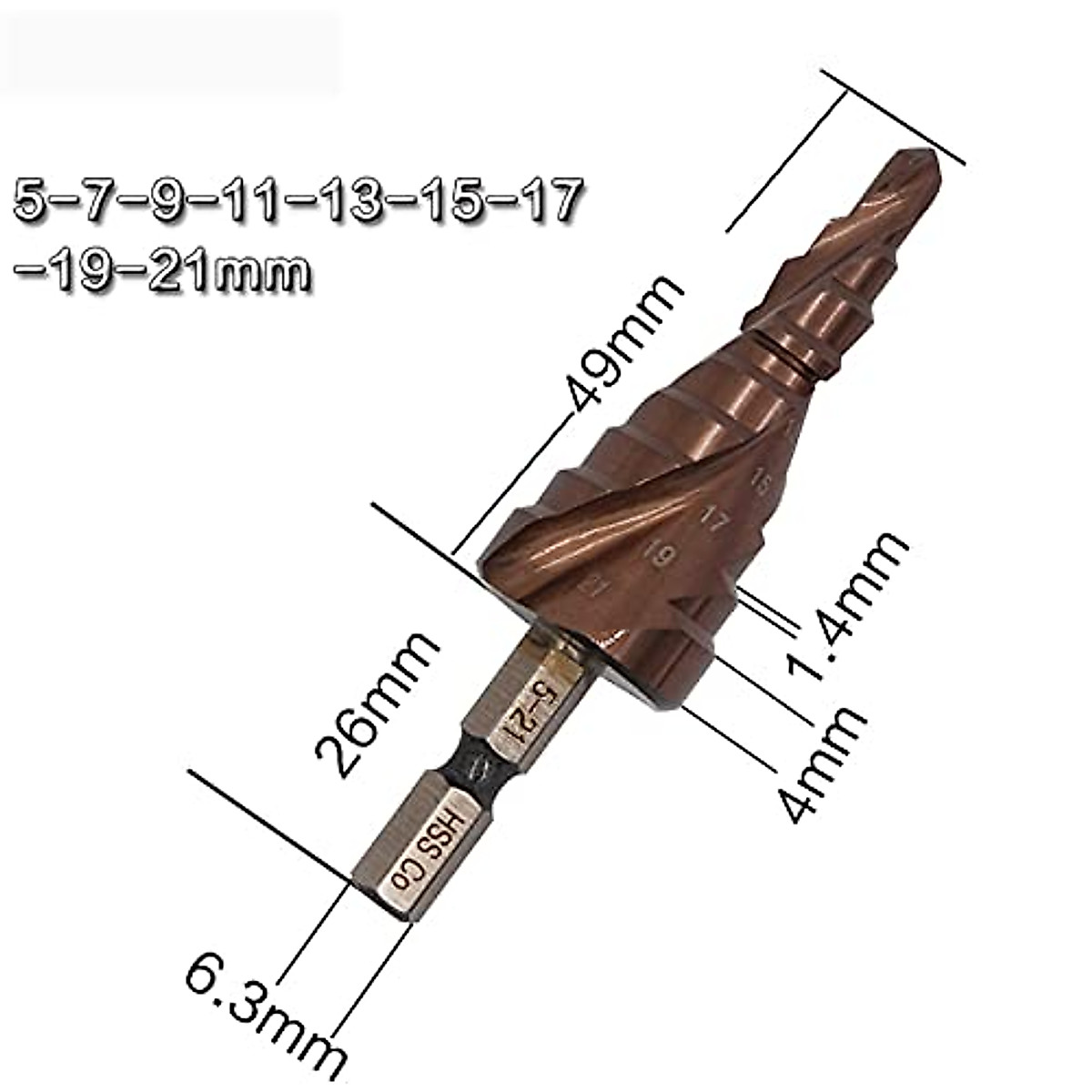 HSS-CO M35 Step Drill Bits Cut Tool， Step Drill for DIY Woodworking, Plastic Wood 6-24mm