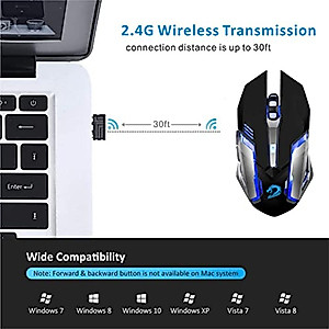 Uciefy X96 Wireless Gaming Mouse, Rechargeable Silent Mouse 4 Breathing Led Light Optical Mice with Nano USB Receiver, 2400 DPI High Precision Laser for Computer/Laptop/Mac/PC (Black)