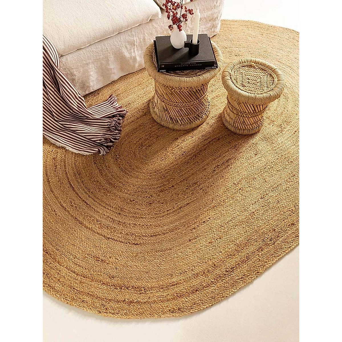 VDS Pack of 1, Oval Hand Woven Braided Jute Area Rug 2x4 feet, Natural Reversible Rug for Home Decor, Living Room, Kitchen, Entryway Rug, Door Mat, Farmhouse Rustic Boho Accent Rug (2'x4')
