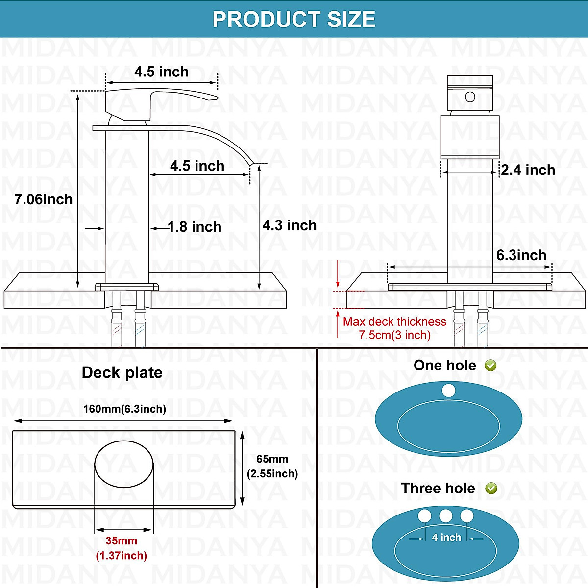 Midanya Bathroom Sink Faucet Waterfall Spout Single Handle 1 Hole Deck Mount Mixer Tap Lavatory Vanity Vessel Faucet Commercial with Pop Up Drain,Short, Polish Chrome