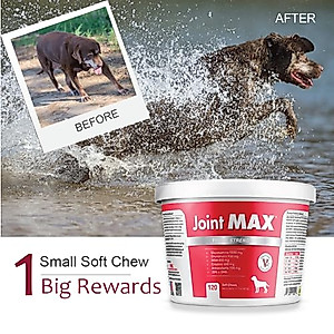 Joint Max TS Joint Supplement Vet Formulated Pain & Inflammation Relief Treats Hip Dysplasia & Arthritis, Glucosamine, Chondroitin, Turmeric, MSM, HA, Creatine, Omega 3 EPA + DHA.120 Soft Chews