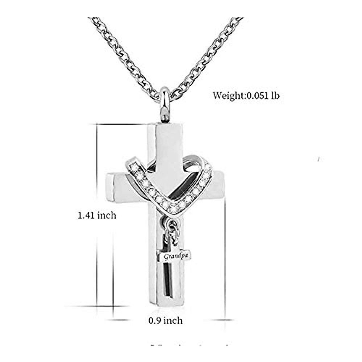 MEMORIALU Cross Urn Necklaces for Ashes Cremation Crucifix Keepsake Memorial Men Stainless Steel Pendant Necklace for Grandpa