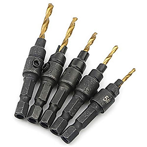 Rowiz 5Pcs Countersink Drill Bits, 1/4 Inch Hex Shank HSS Countersink Drill Bit Set, 5#6#8#10#12 Wood Drill bit with Allen Wrench Tool Set