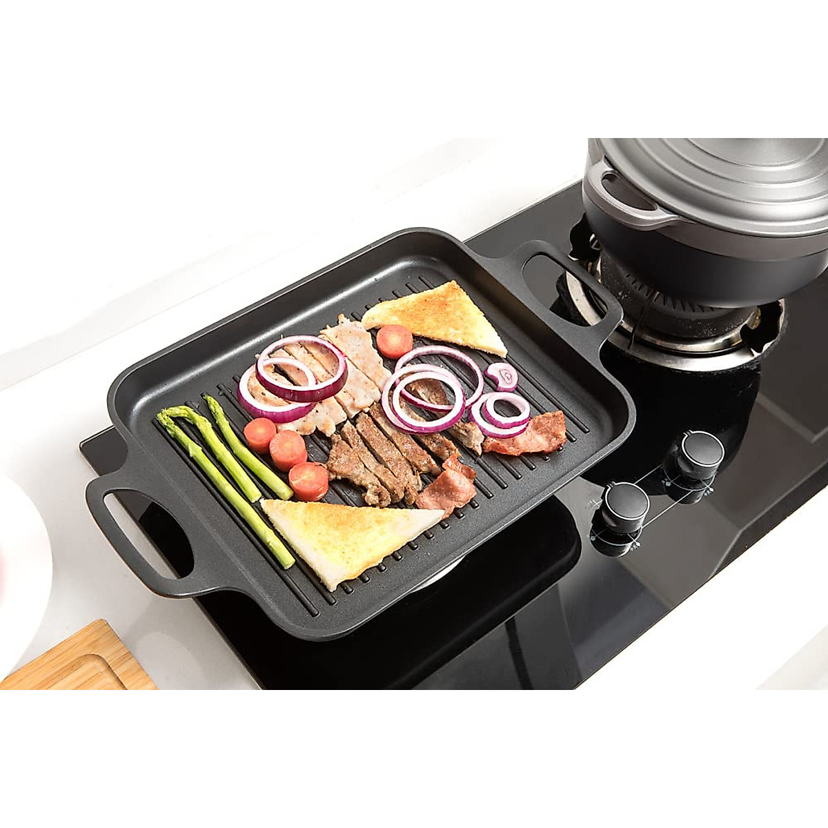 S·KITCHN Nonstick Grill Pan, Induction Stove Top Grill Plate, Glass Grilling Pan for Indoor, Gas Range Grill Panel/Skillet