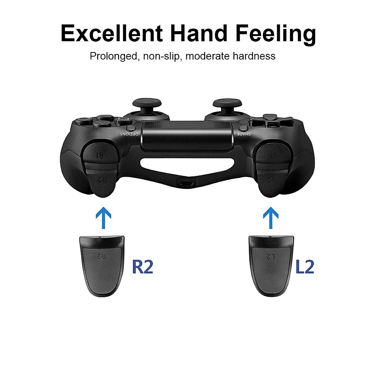 L2 R2 Controller Extenders, Soft Buttons Extenders for PS4 Controller, 4 Accessories(Black)