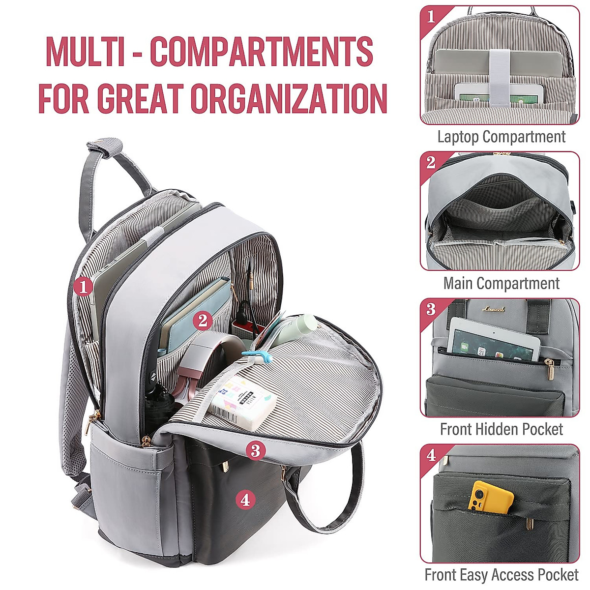 LOVEVOOK Laptop Backpack for Women 15.6 Inch Laptop Bag with USB Port, Fashion Waterproof Backpacks Teacher Nurse Stylish Travel Bags Vintage Daypacks Bookbag for College School Work