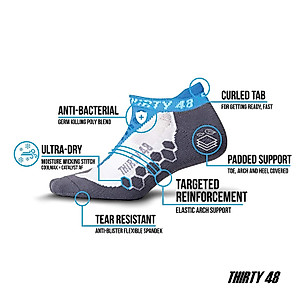 Thirty48 Running Socks for Men and Women Features Coolmax Fabric That Keeps Feet Cool & Dry - 1 Pair or 3 Pairs