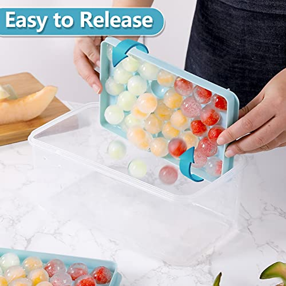 Round Ice Cube Trays - 3 Pack Round Ice Ball Maker Mold with Container Ice Cube Trays with Ice Bin Ice Scoop, for Ice Chilling, Cocktail, Juice, Coffee, Freezer
