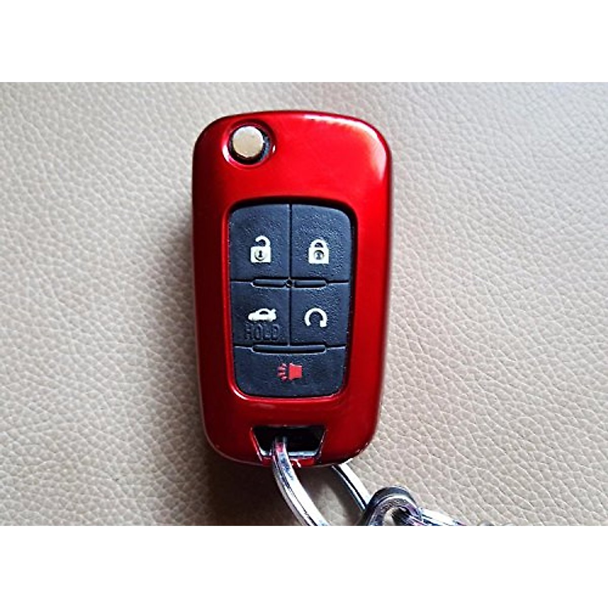 iJDMTOY Exact Fit Glossy Red Smart Key Fob Shell Cover Compatible with Chevy Camaro Cruze Malibu SS Spark Volt, Compatible with GMC Terrain 3 4 5 Buttons Folding Key Fob
