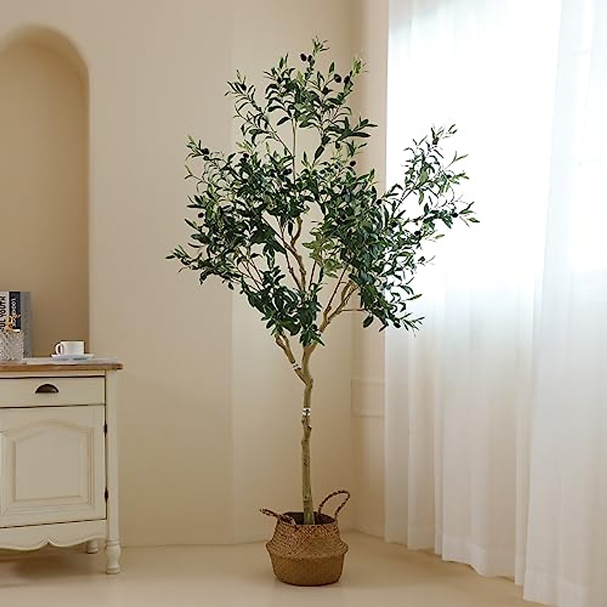 Apeair Artificial Olive Tree, Tall 6 Feet Faux Potted Silk Green Leaves Olive Tree with Planter, Large Fake Plants House Greenery Decoration for Indoor Home Office Housewarming Garden Decor…