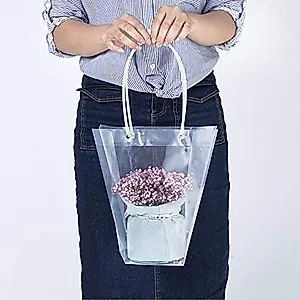 BBC Clear Flower Bouquet Bags with Handle Florist Shop Packaging Supplies, 5 Pcs (7.9 * 7 * 4 inch)