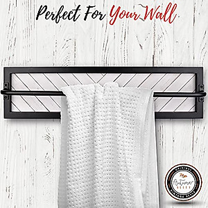 Autumn Alley White Farmhouse Towel Rack Holder Wall Mounted for Bathroom, Laundry Room in Unique Shiplap Design – Rustic Distressed Wood Towel Rack, Modern Matte Black Rod