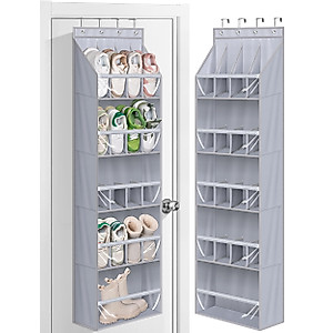 MISSLO 20 Pairs Over The Door Shoe Organizer for Closet Narrow Hanging Shoe Rack for Door Hanger Deep Pocket Door Shoe Holder Storage for Boots, Size 13 Sneakers, Grey