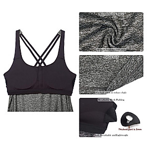 icyzone Workout Tank Tops Built in Bra - Women's Strappy Athletic Yoga Tops, Exercise Running Gym Shirts (L, Charcoal)