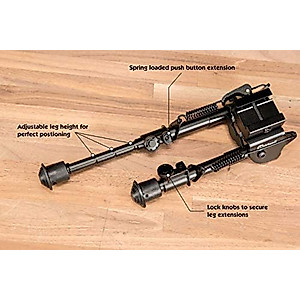 Caldwell XLA Fixed Pic Rail Bipod 6" - 9" with Collapsible Design, Non-Slip Feet and Notched Legs for Outdoor, Range, Shooting and Hunting