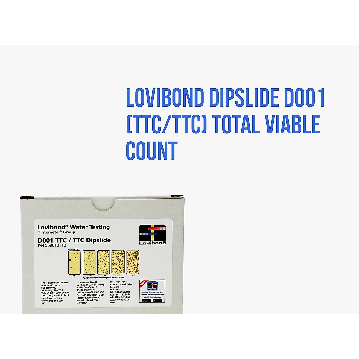 Lovibond 56B010110 Dipslide: D001 TTC/TTC, Total Viable Count (TVC) in Waters and Surfaces, 10/pk