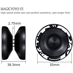 Pro Yoyo V3 - Aluminum Yoyo, Responsive & Unresponsive, Ideal for Kids + Strings + Bag + Bearing + Tool (Black)
