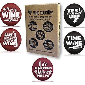 Wine Stoppers - 5 Reusable Funny Bottle Stopper Cap Set With Gift Box - Wine Gift Accessory for Friends