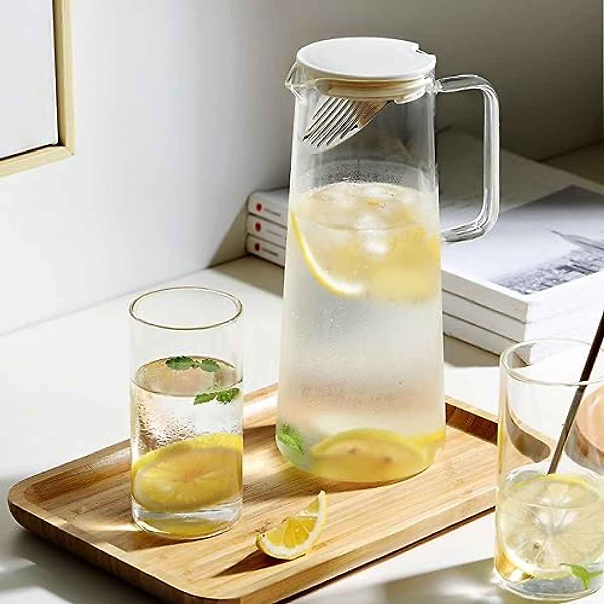 ZYJBM Cold Water Pot Water Storage Kettle Teapot Kettle Heat-Resistant Glass Home Living Room Bottle with 2 Cup