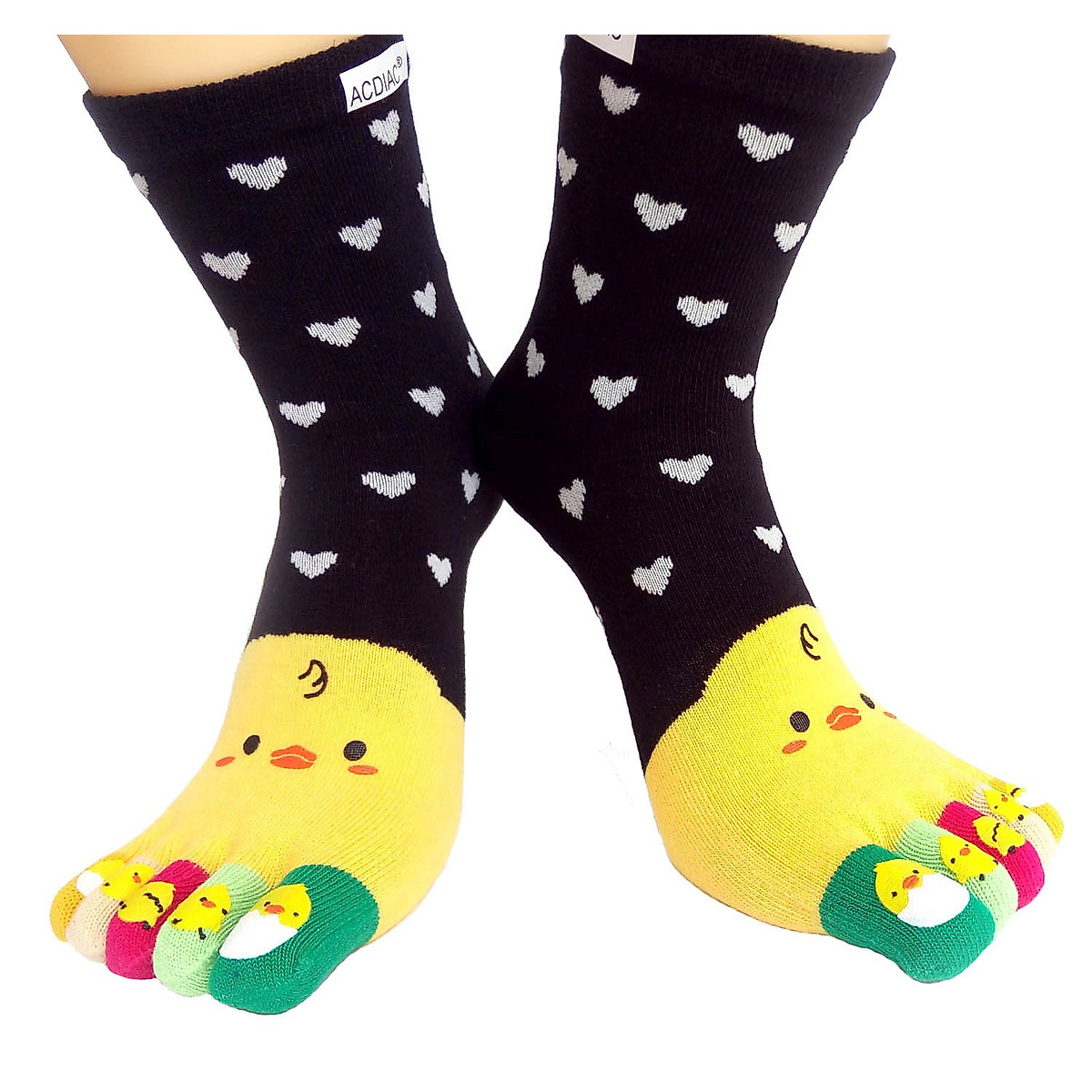 Women's Cotton Toe Socks,five Finger Socks,Funny and Funky cartoon theme sport Toe Socks (chiken black)