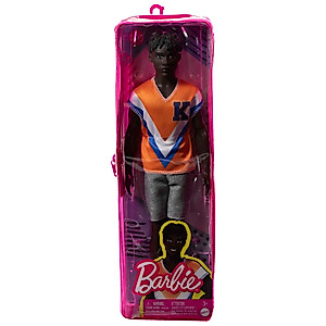 Barbie Fashionistas Ken Fashion Doll #203 with Twisted Black Hair Wearing Orange Athletic Jersey, Shorts & White Sneakers