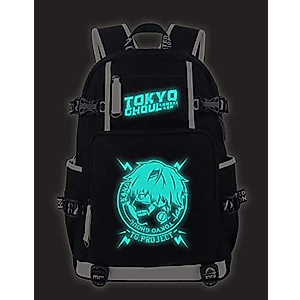 Roffatide Anime Tokyo Ghoul Laptop Backpack Printed Luminous Schoolbag Rucksack with USB Charging Port & Headphone Port Black