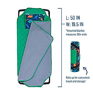 Wildkin Kids Modern Nap Mat with Reusable Pillow for Boys & Girls, Perfect for Elementary Sleeping Mat, Features Elastic Corner Straps, Soft Cotton Blend Materials Nap Mat for Kids(Jurassic Dinosaurs)
