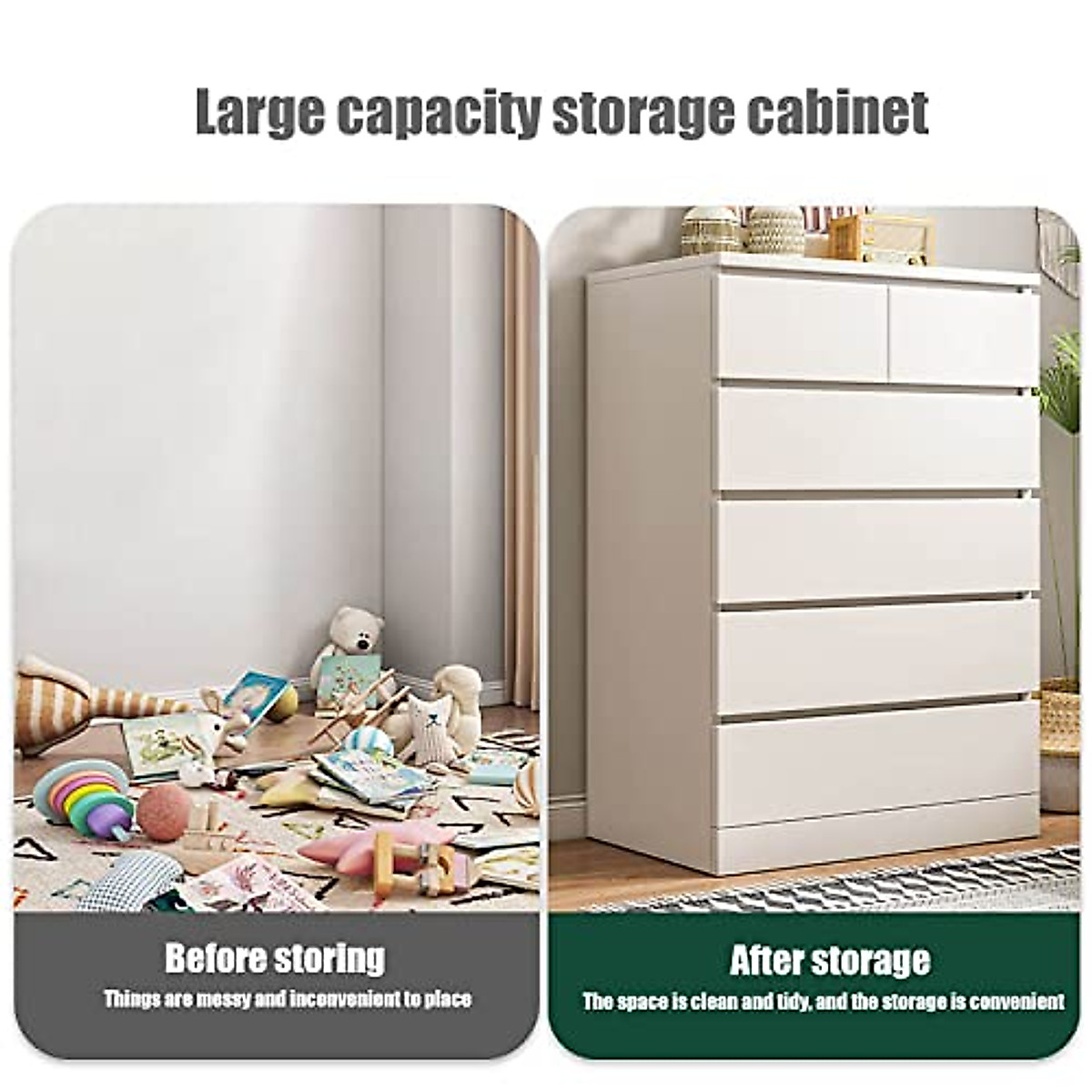 DRAMLOR 6 Drawer Tall White Dresser, Simple and Modern Wood Tall Dressers for Bedroom, 6 Drawer Chest of Drawers Closet Organizers and Storage Suitable for Living Room, Bedroom, Hallway