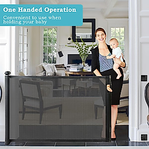 Retractable Baby Gate, Mesh Baby Gates for Stairs, 33" Tall, Extends up to 63" Wide, Child Gate Fence Babygate for Doorways, Stairs, Hallways, Indoor/Outdoor(Black)