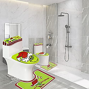 Aeojoy St Patricks Day Decorations, Grinch Bathroom Set, 4 PCS Bathroom Toilet Seat Sets